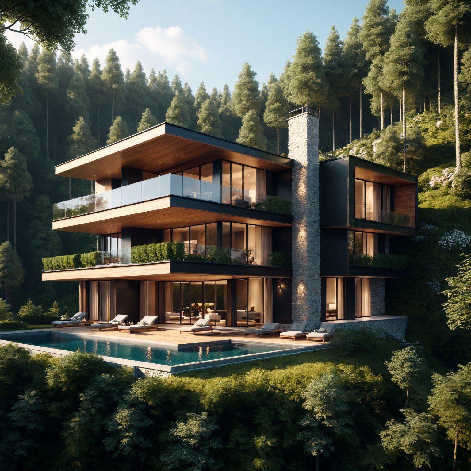 3d render luxurious villa in t | image created by | Tensor.Art