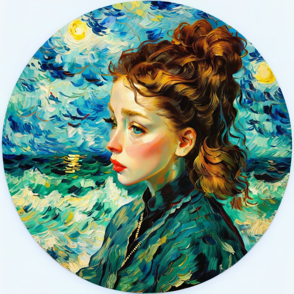 ,Circle, 1 girl, portrait, sea | image created by | Tensor.Art