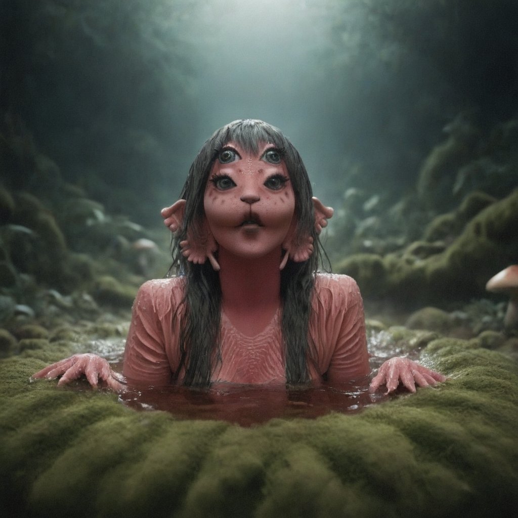a woman coming out of a puddle | image created by | Tensor.Art