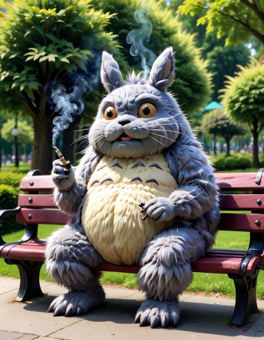 Fluffy / Furry Totoro, smokin | image created by NowhereManGo | Tensor.Art