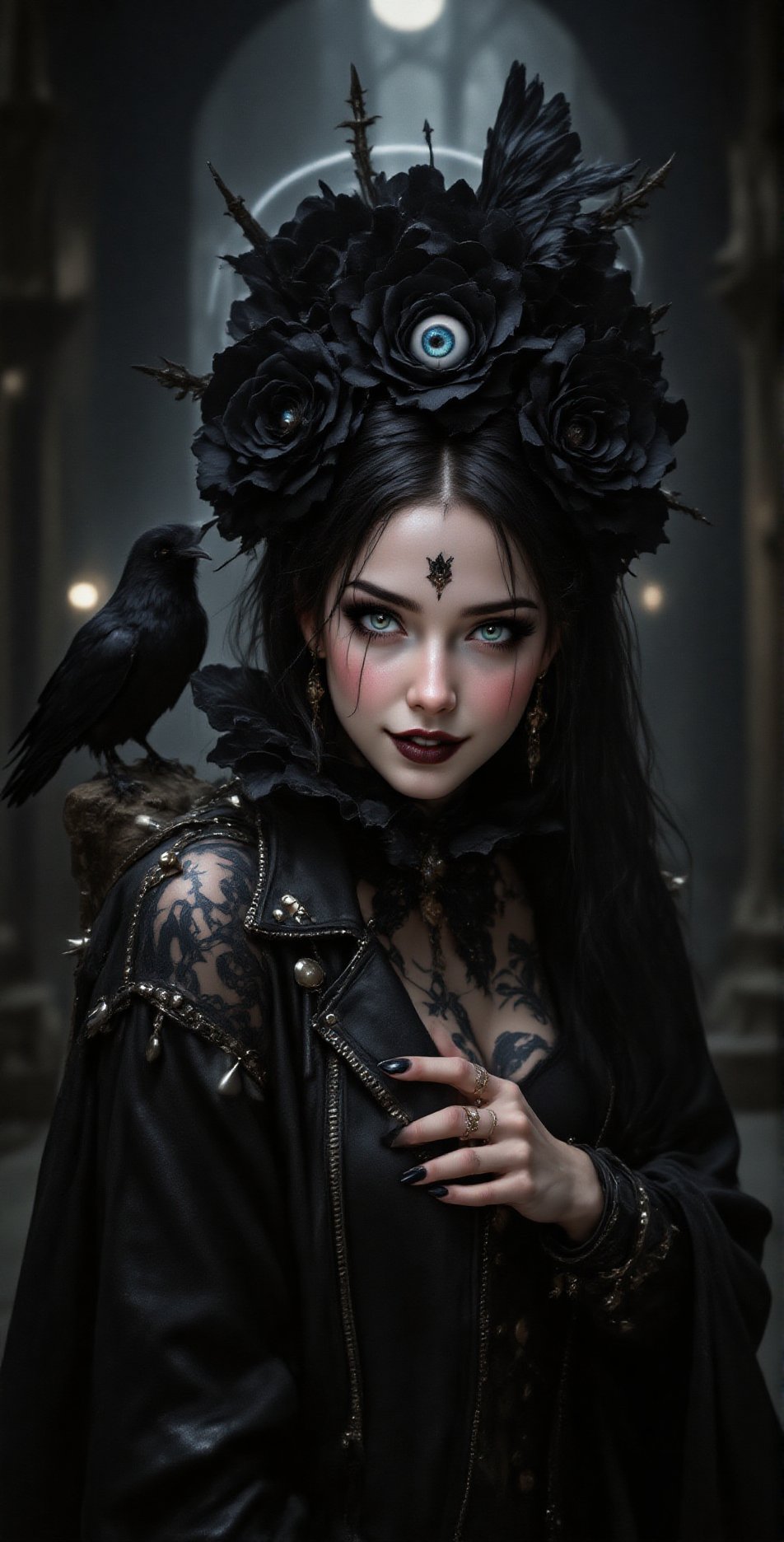 A gothic girl with a black ros | image created by BooAImagery | Tensor.Art