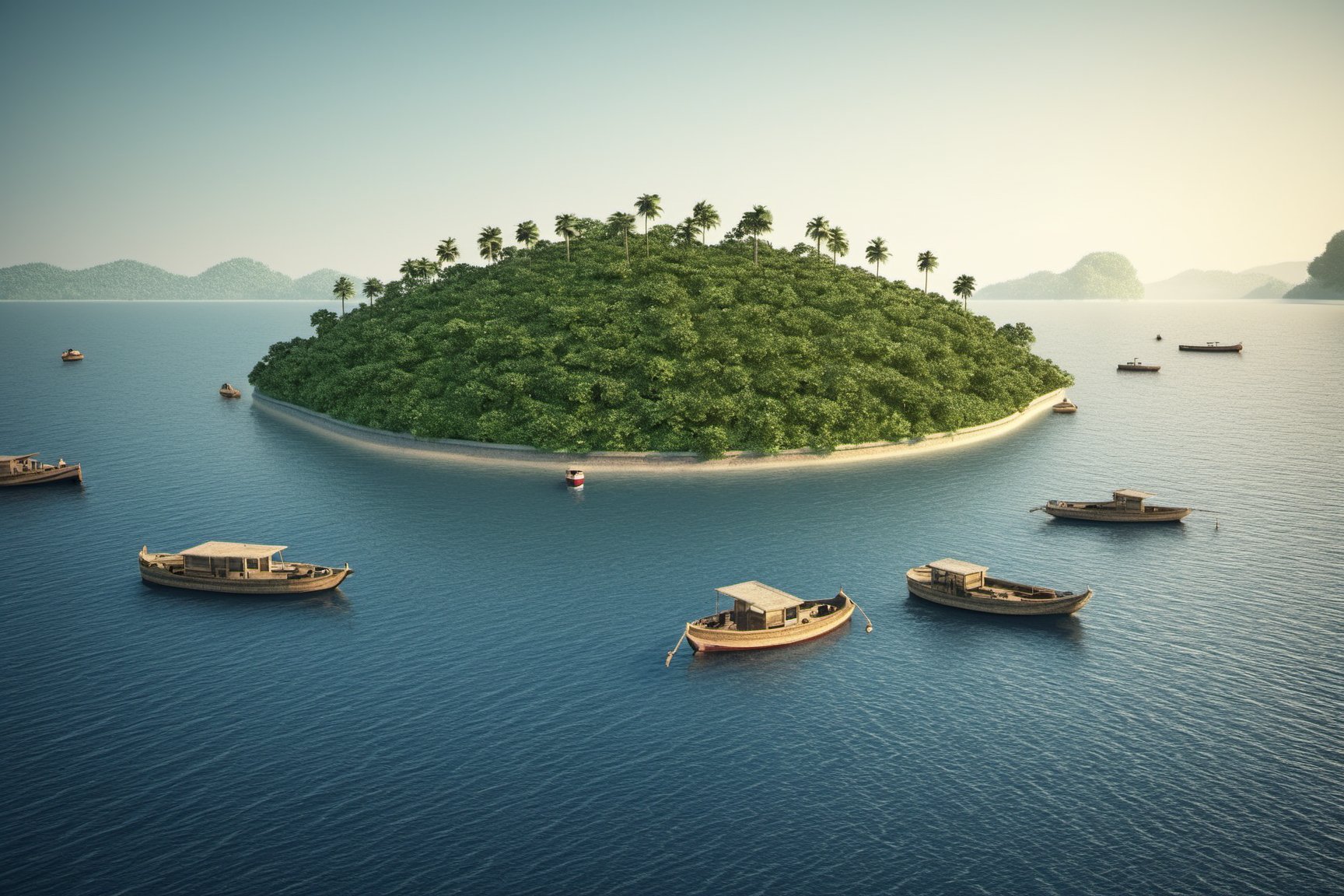 several boats are anchored on | image created by Ktiseos_Nyx | Tensor.Art