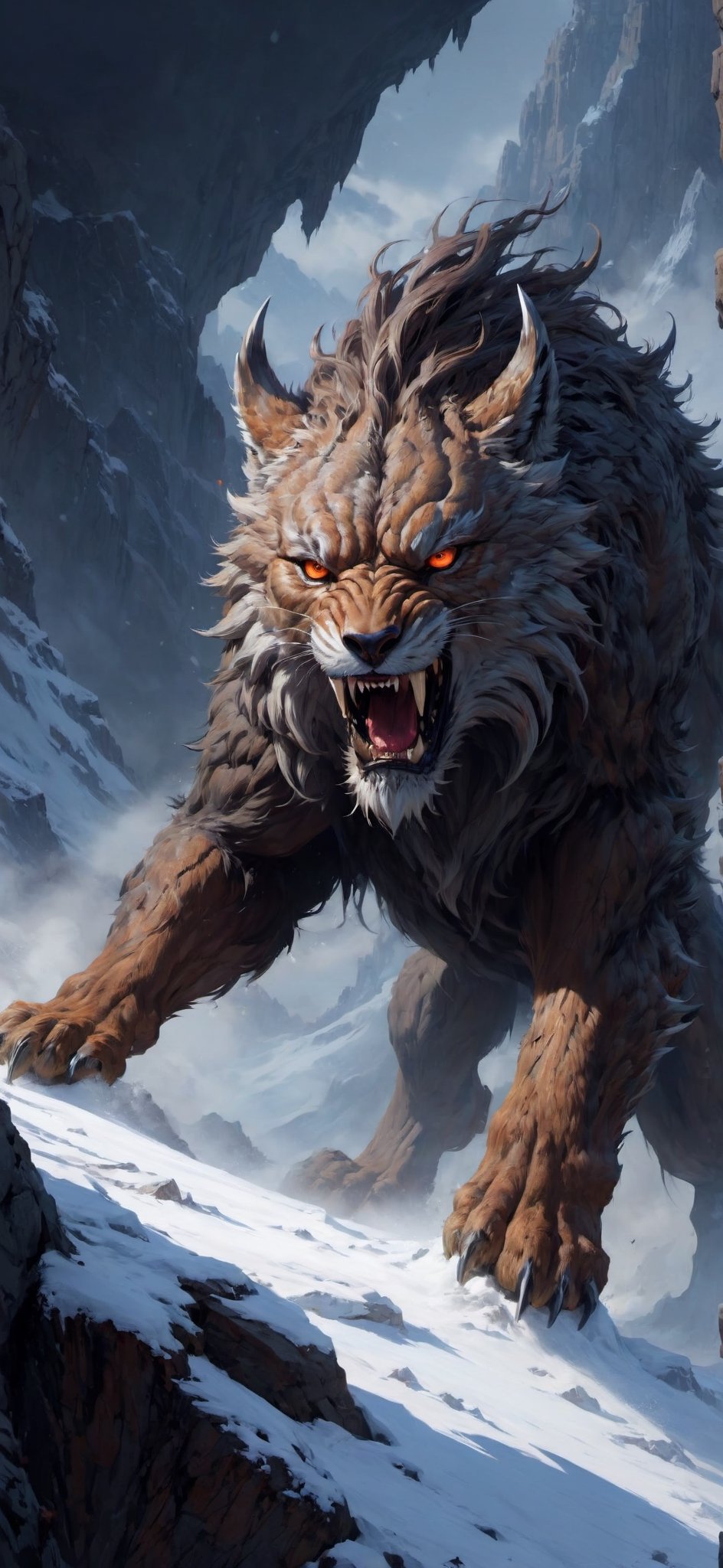 Giant Dire Lynx walking on sno | image created by CroBob | Tensor.Art