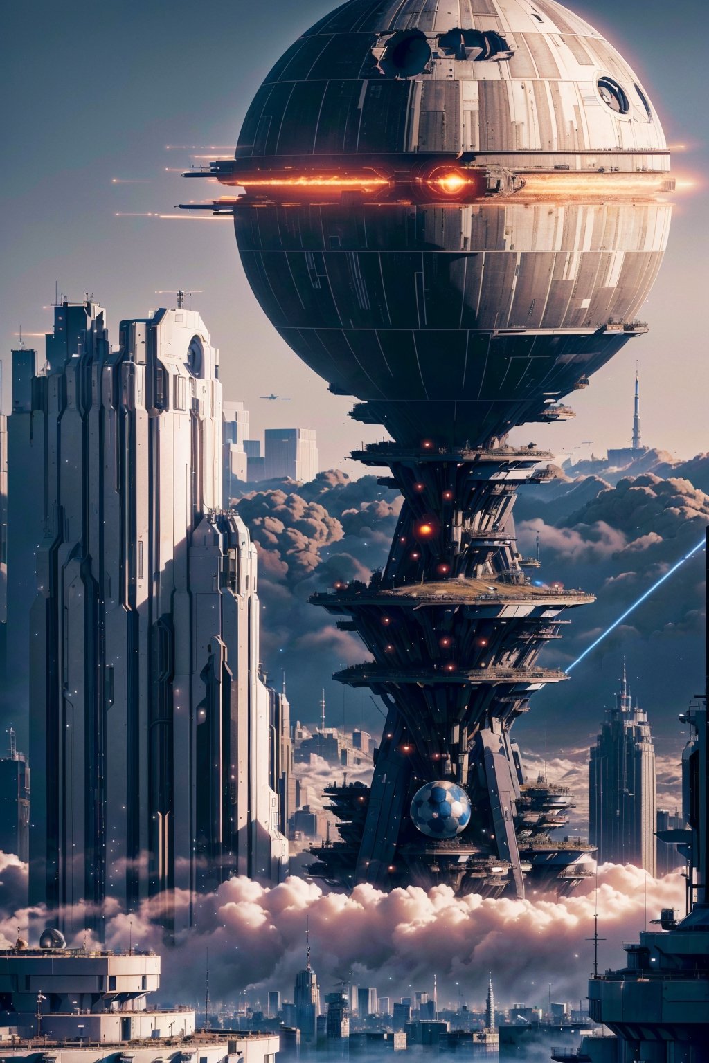 a death star over a city, (bio | image created by Keith | Tensor.Art