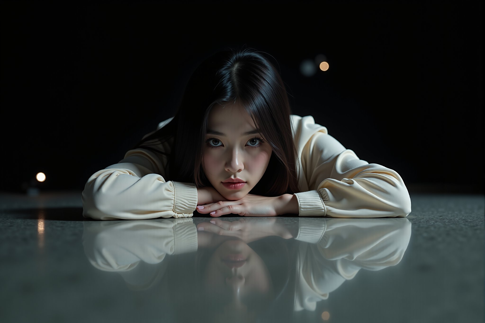 A young woman lies on the floo | image created by Emjay | Tensor.Art