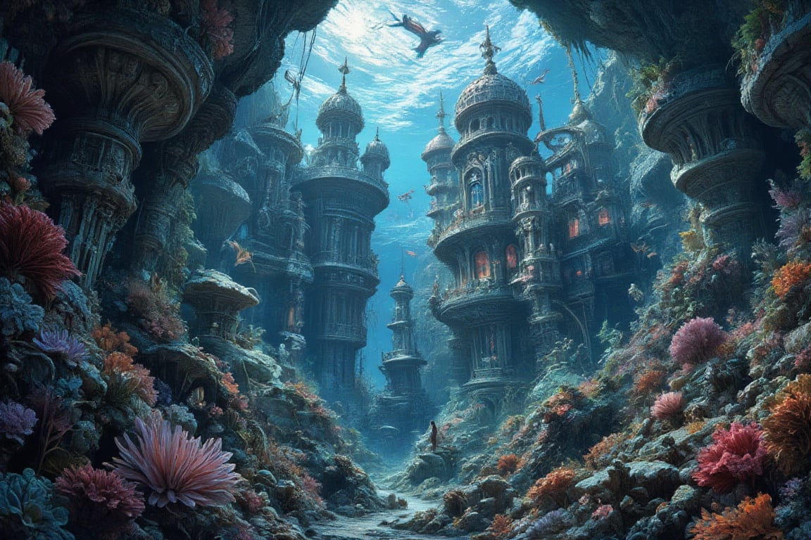 Underwater cavern and Atlantis | image created by miramura101 | Tensor.Art