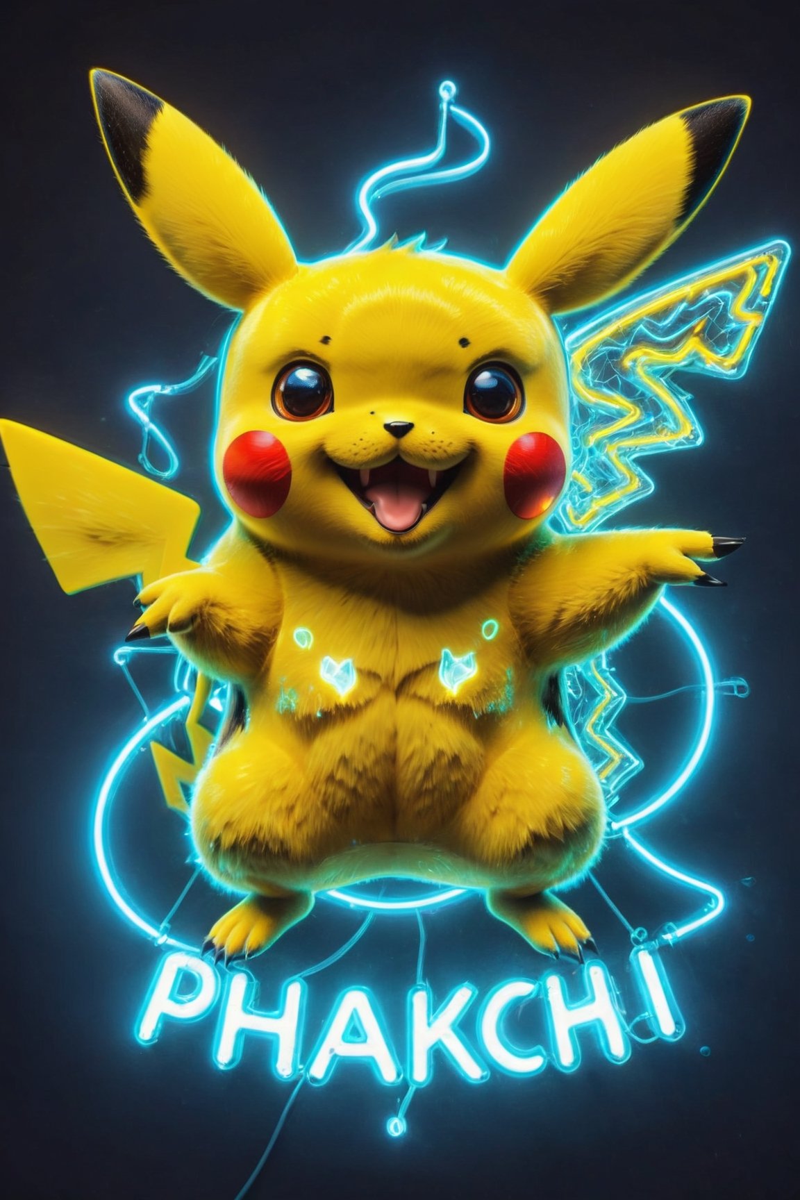 3D Pikachu in Neon Art form | image created by miramura101 | Tensor.Art