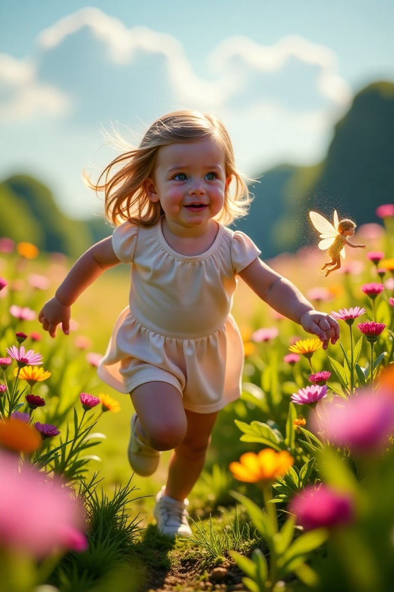 A Little Girl Chasing a baby a | image created by Heartandhues | Tensor.Art