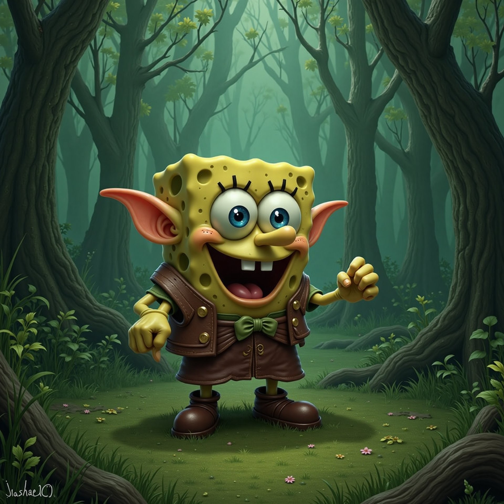 Spongebon Goblin in Wilderness | image created by luqmanz | Tensor.Art