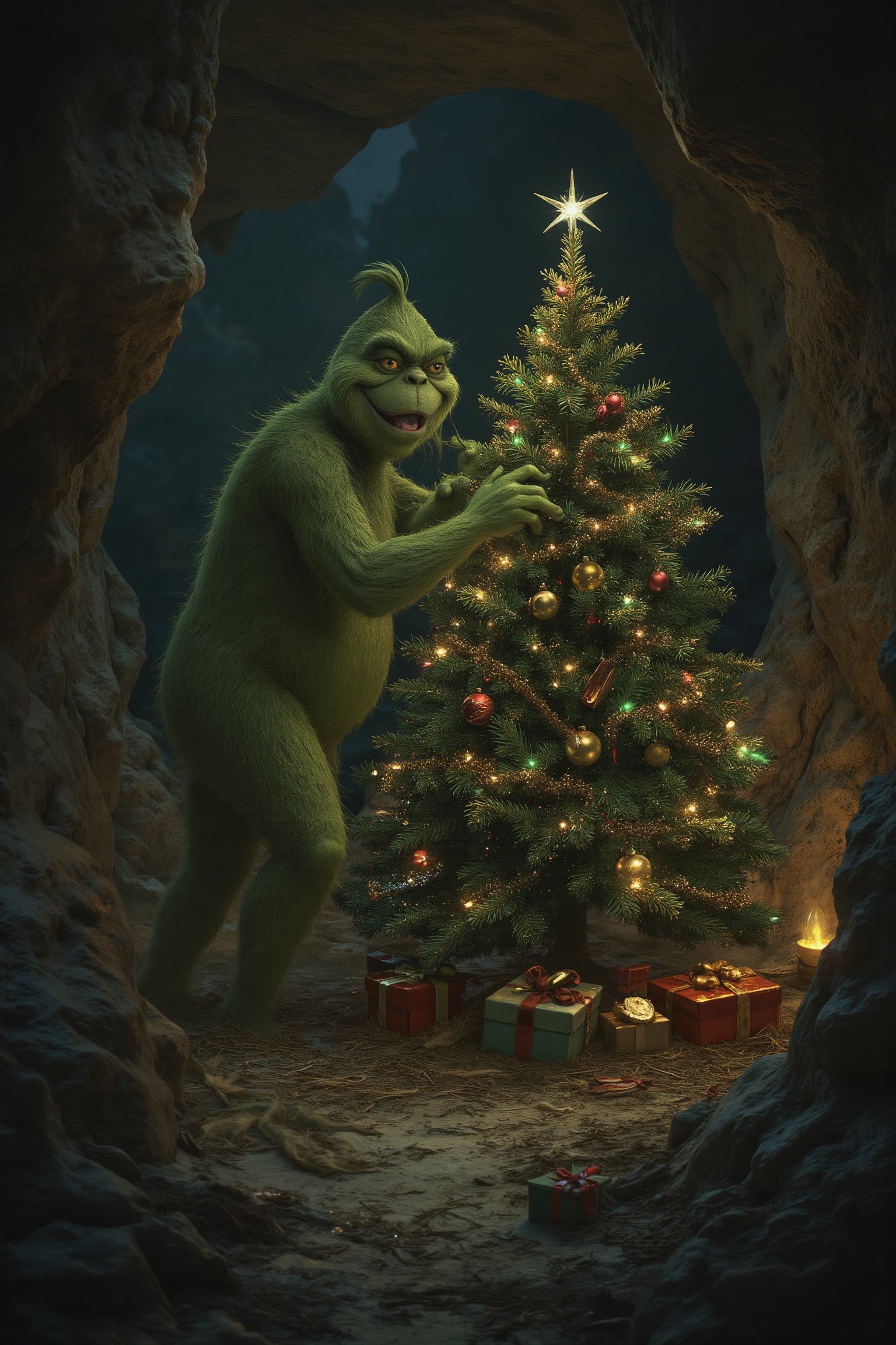 "The Grinch decorating a stole | image created by Wiechutoja | Tensor.Art