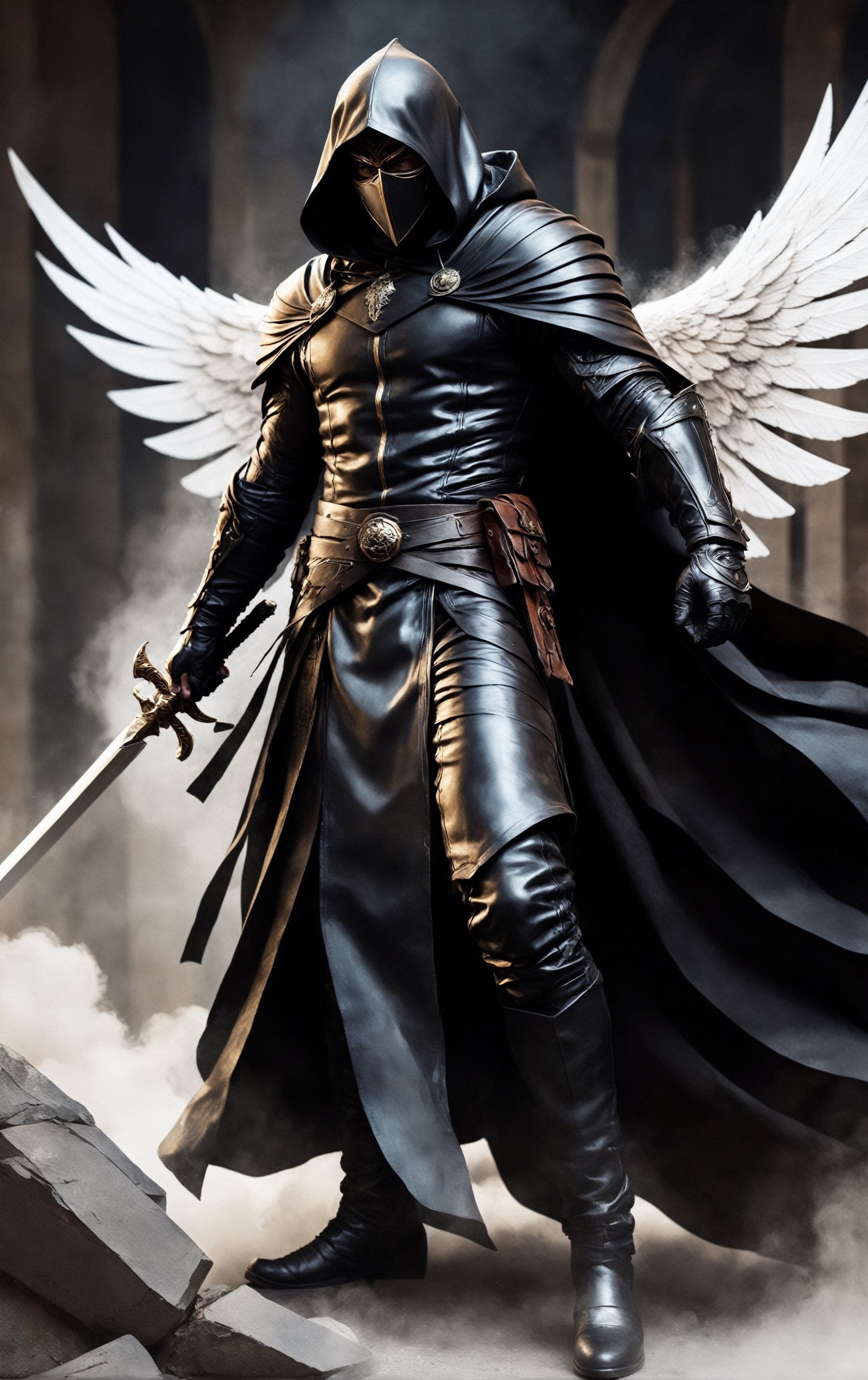angelic warrior in a black clo | image created by Wiechutoja | Tensor.Art