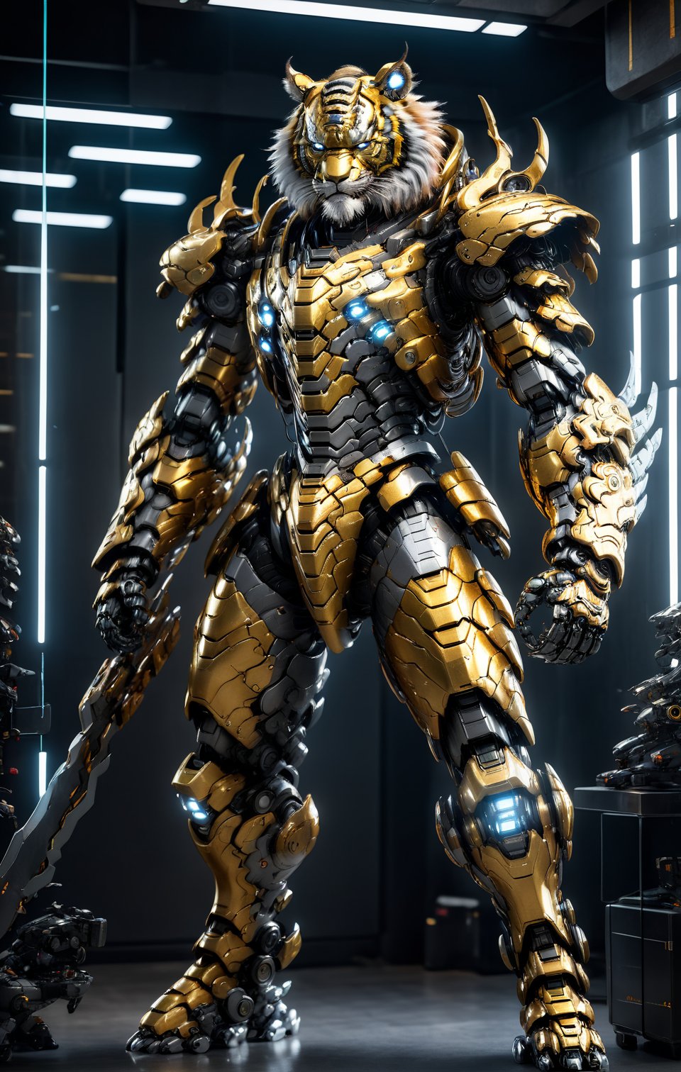 Angry Agile tiger mecha robo s | image created by Bones | Tensor.Art
