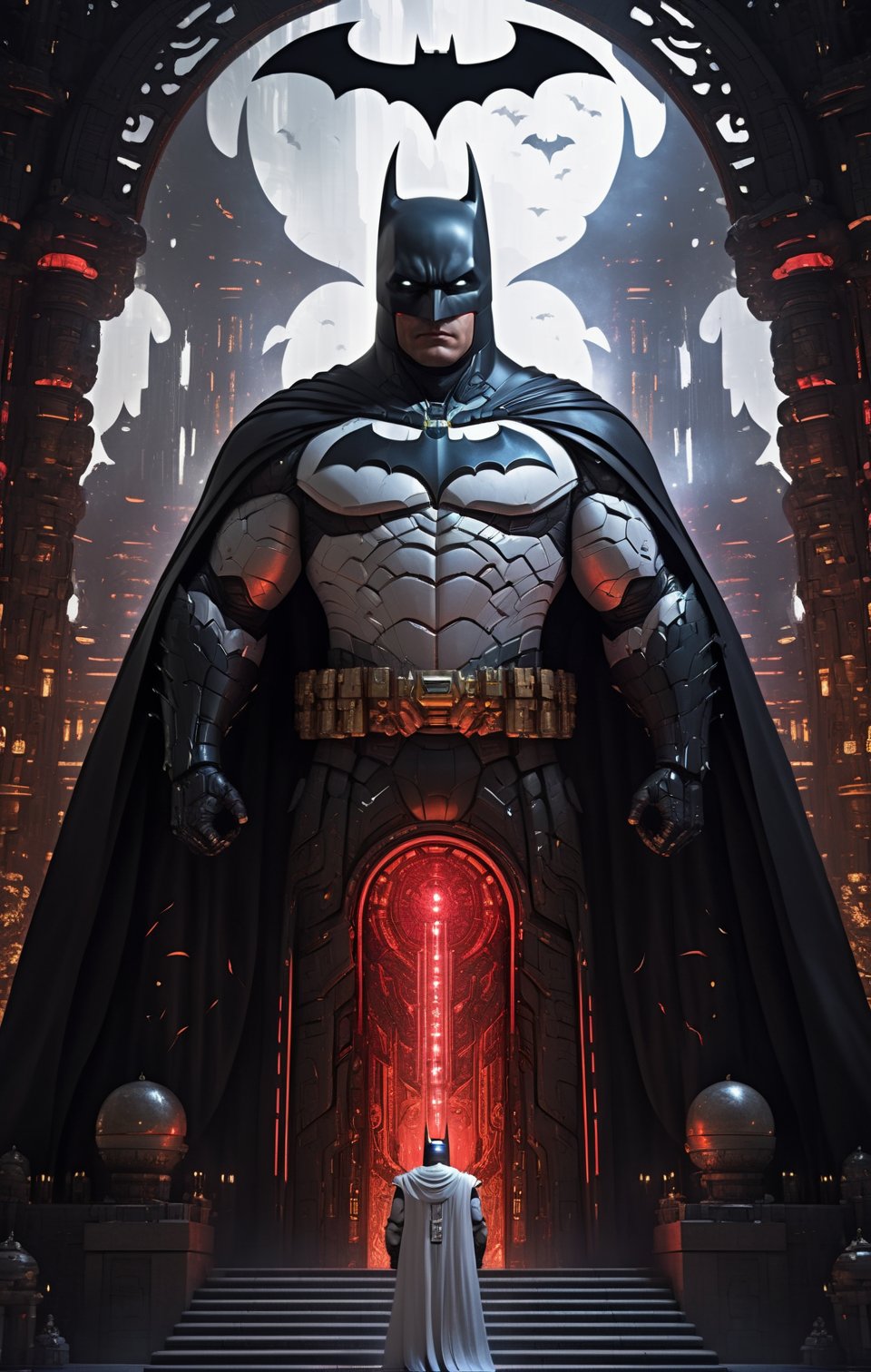 Batman dons a pristine white f | image created by Bones | Tensor.Art