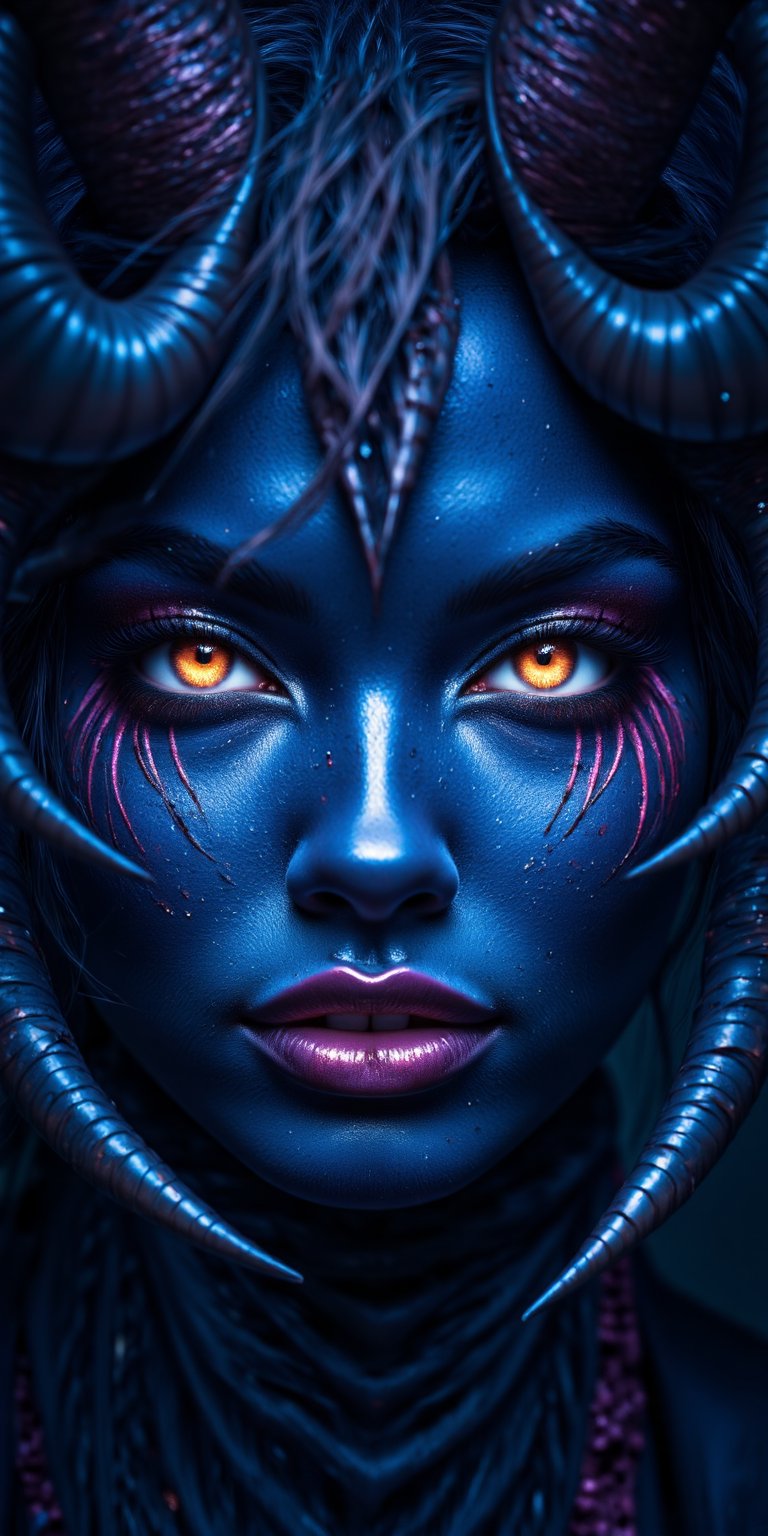A close-up of a demon woman wi | image created by Caption Master ...