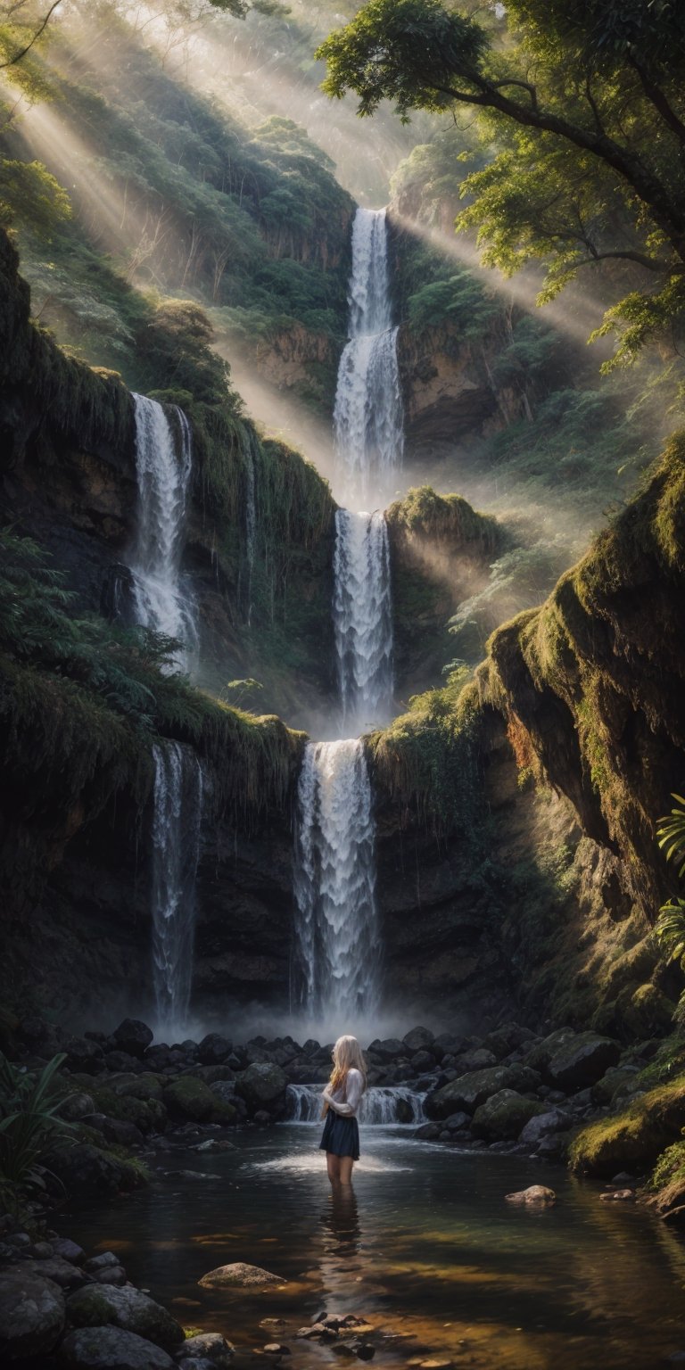Hidden Waterfall A woman with | image created by Caption Master ...