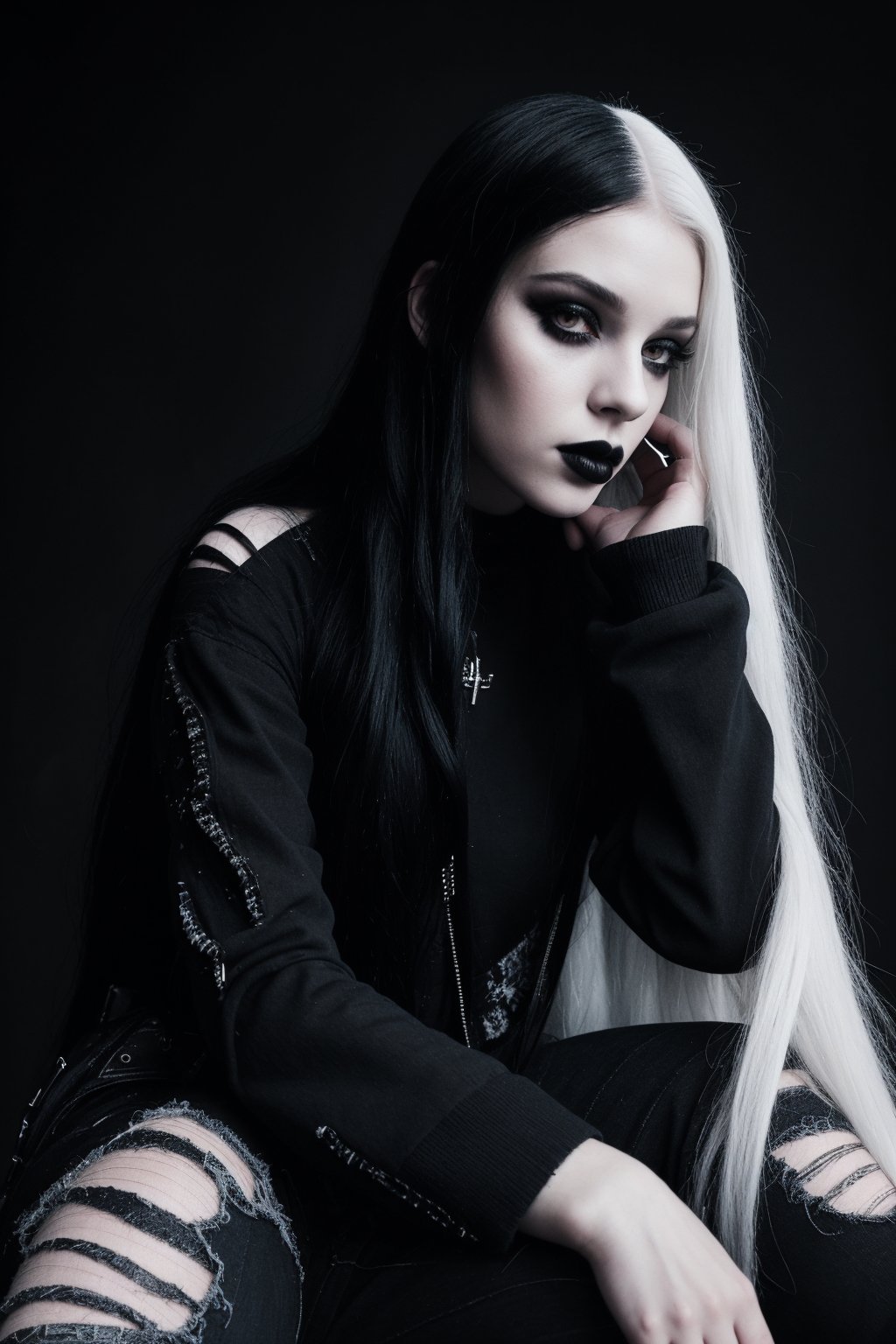 goth girl, black lipstick, ((l | image created by SKLTNC | Tensor.Art