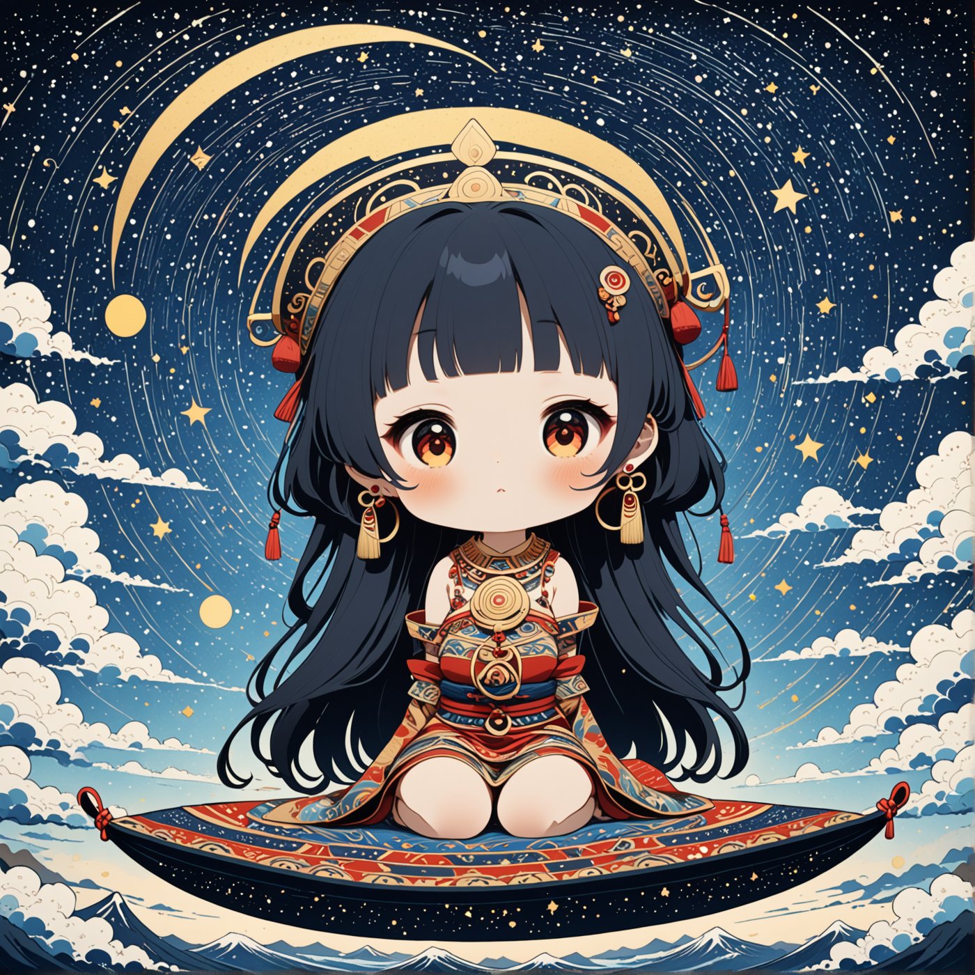 Chibi girl sitting on a flying | image created by Max AI | Tensor.Art