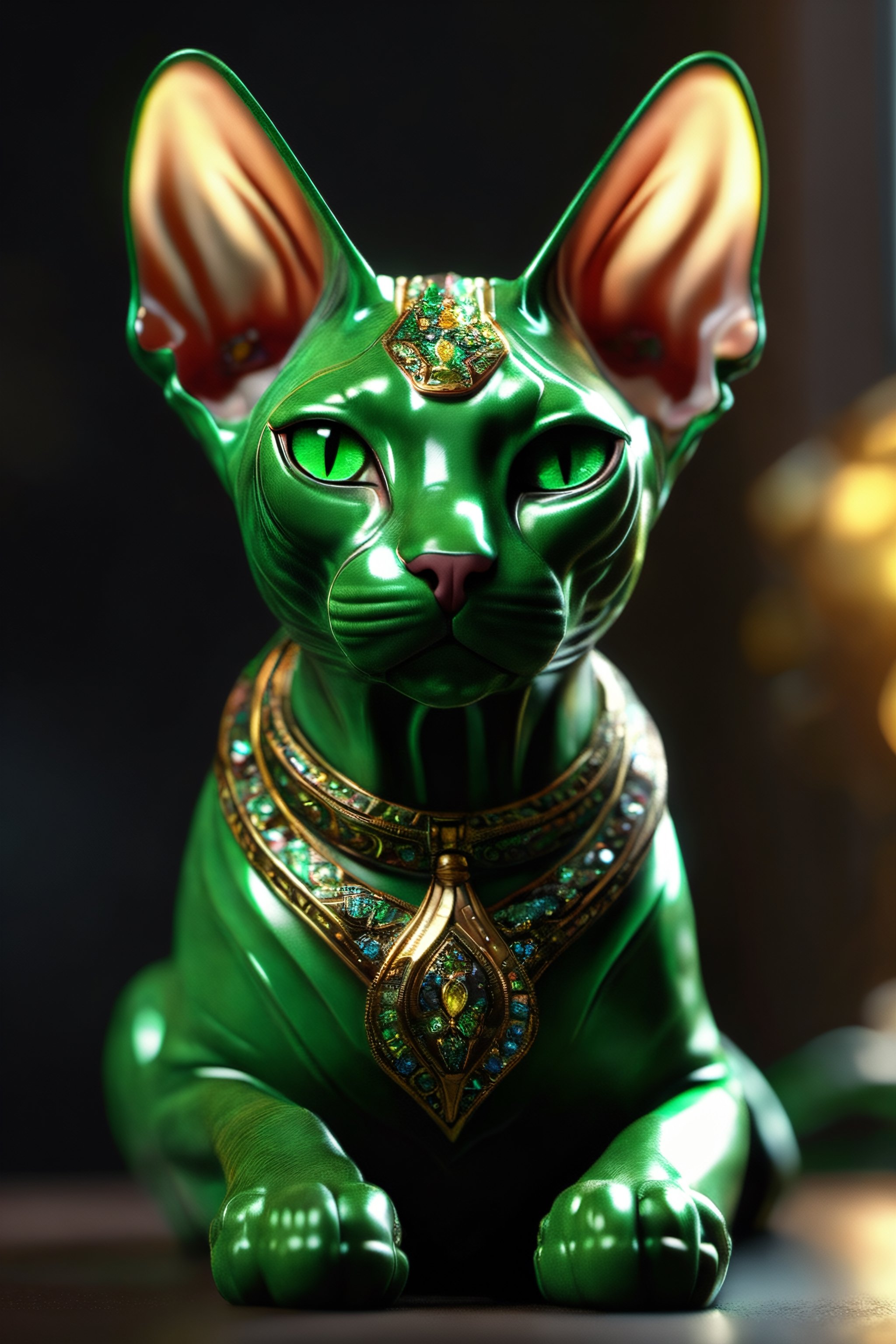 [a green light-absorbing Sphyn | image created by La Leche | Tensor.Art