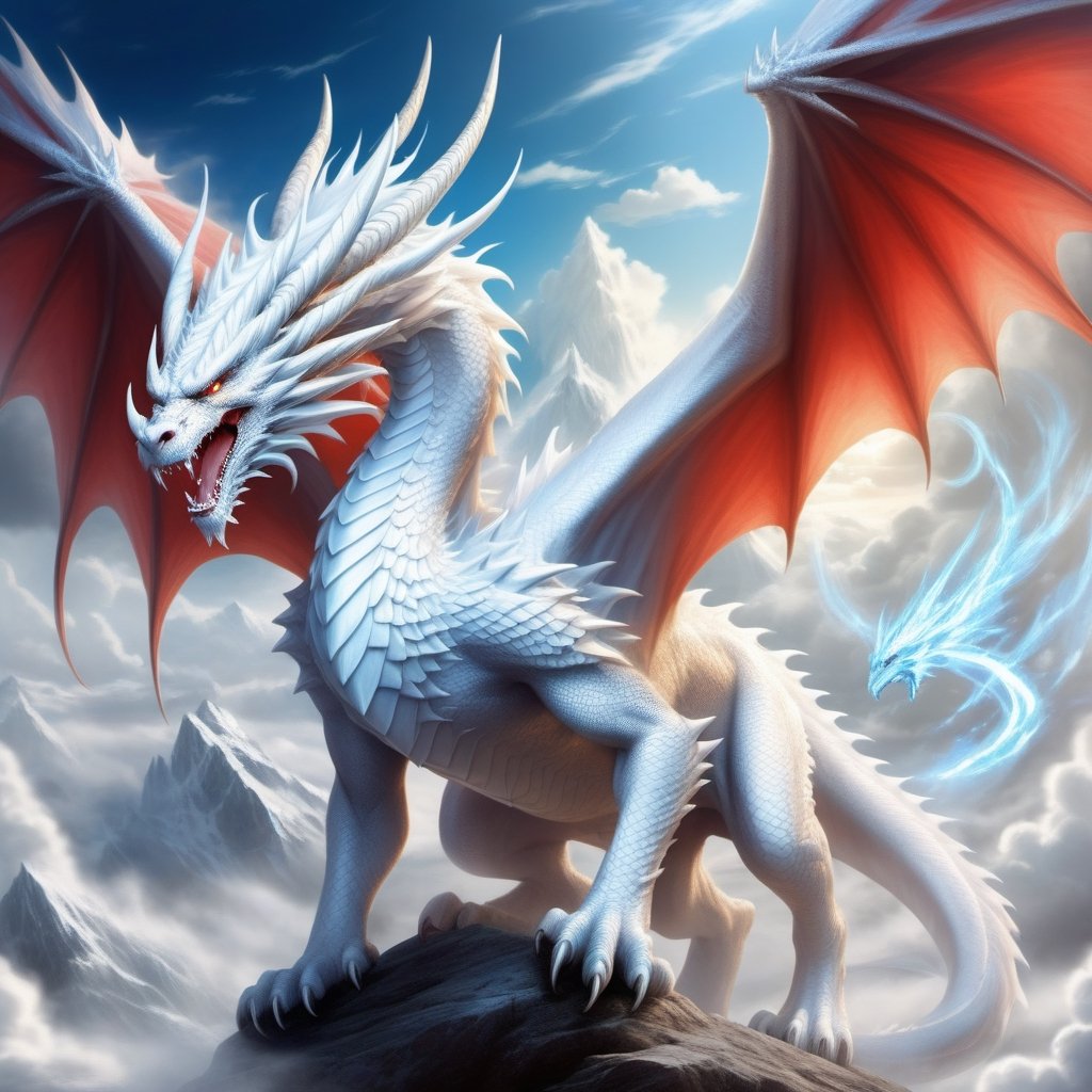 A white dragon with sky-blue e | image created by hagar2552 | Tensor.Art