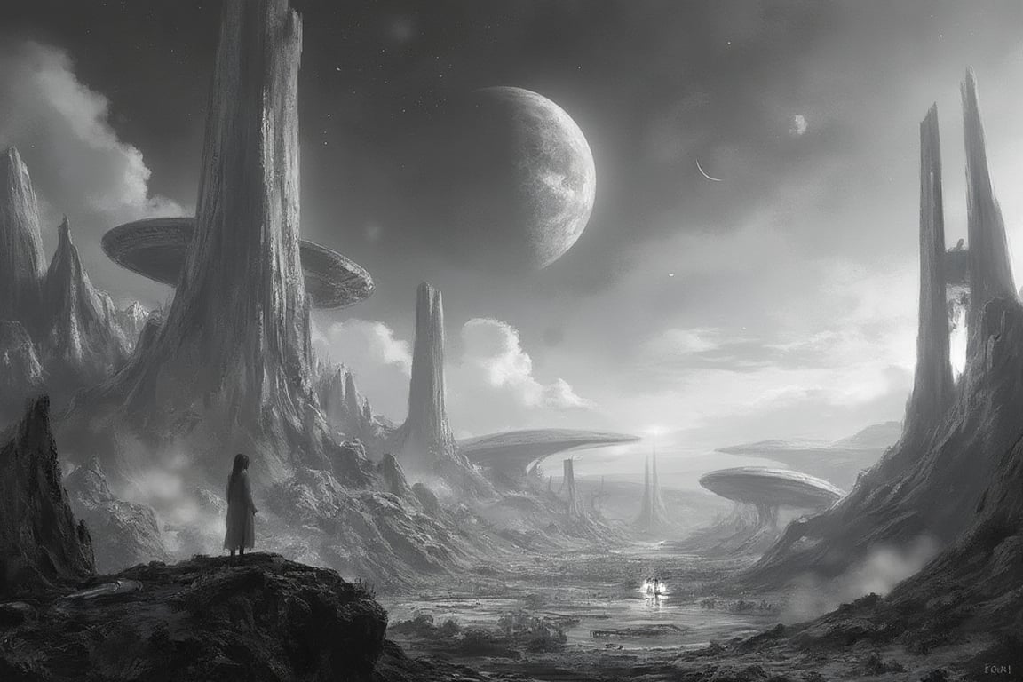 A surrealistic black-and-white | image created by Goblinius | Tensor.Art
