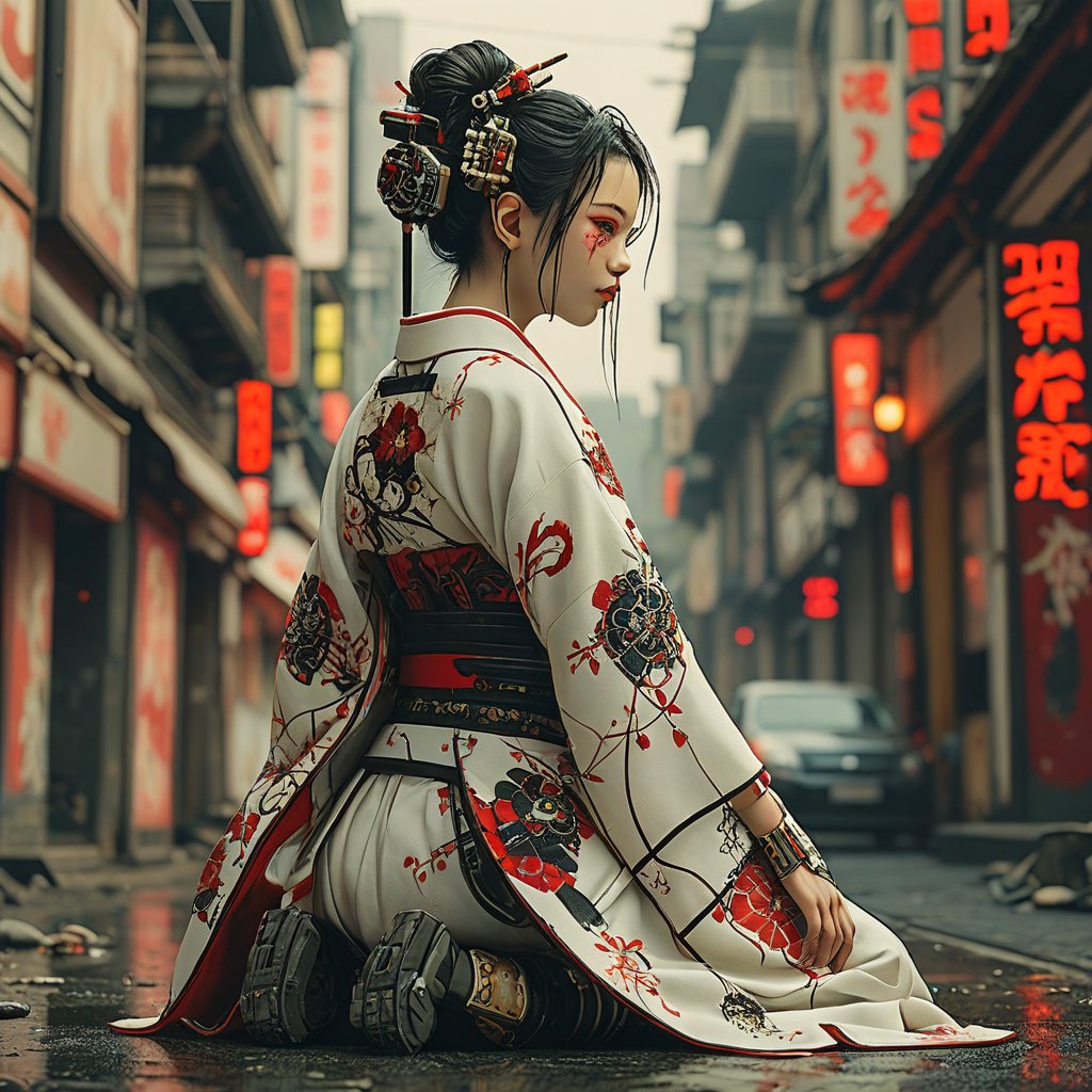 robo geisha, ruined and decade | image created by Goblinius | Tensor.Art