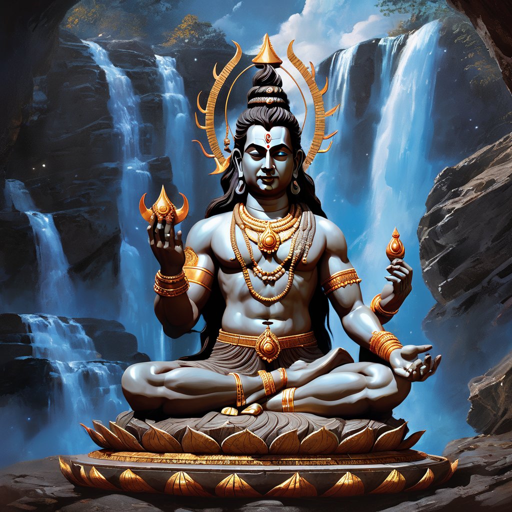 Lord Shiva Stone Sculpture | image created by MDK | Tensor.Art