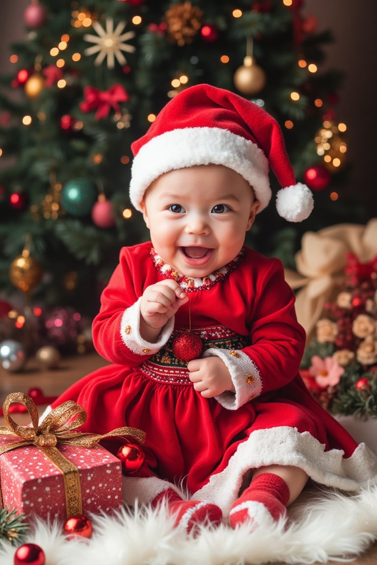 cute wearing xmas baby santa | image created by sanjol | Tensor.Art