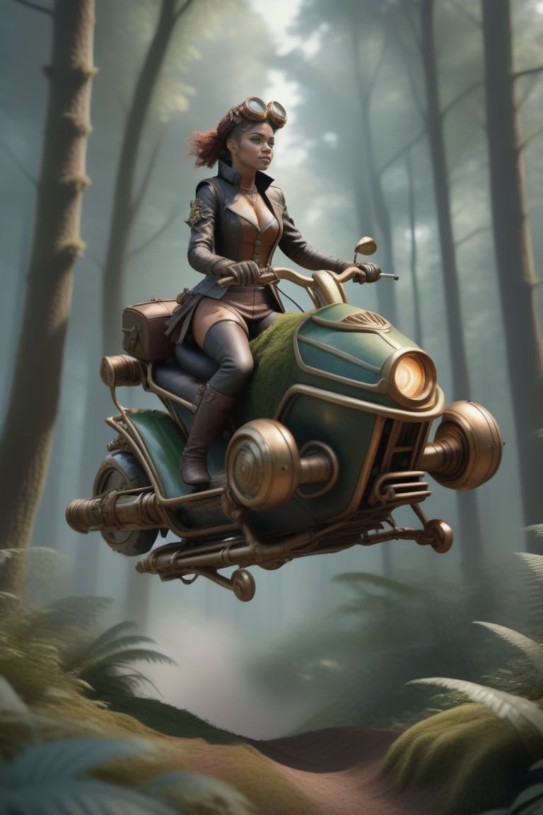 Steampunk girl in a forest rid | image created by QGD | Tensor.Art
