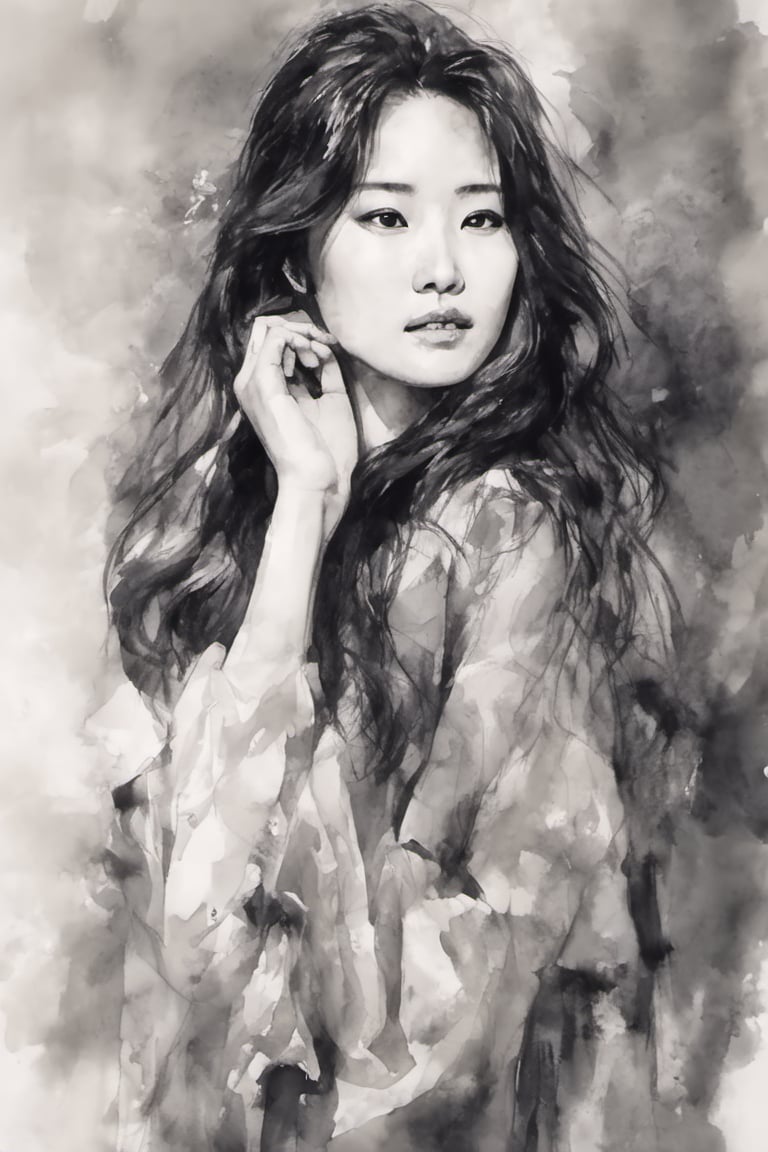 Korean actress in sketch,ink a | image created by odin_A.i | Tensor.Art