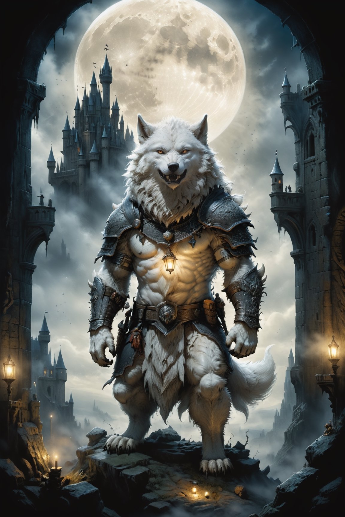 Cute white werwolf images of v | image created by レオナルドくま | Tensor.Art