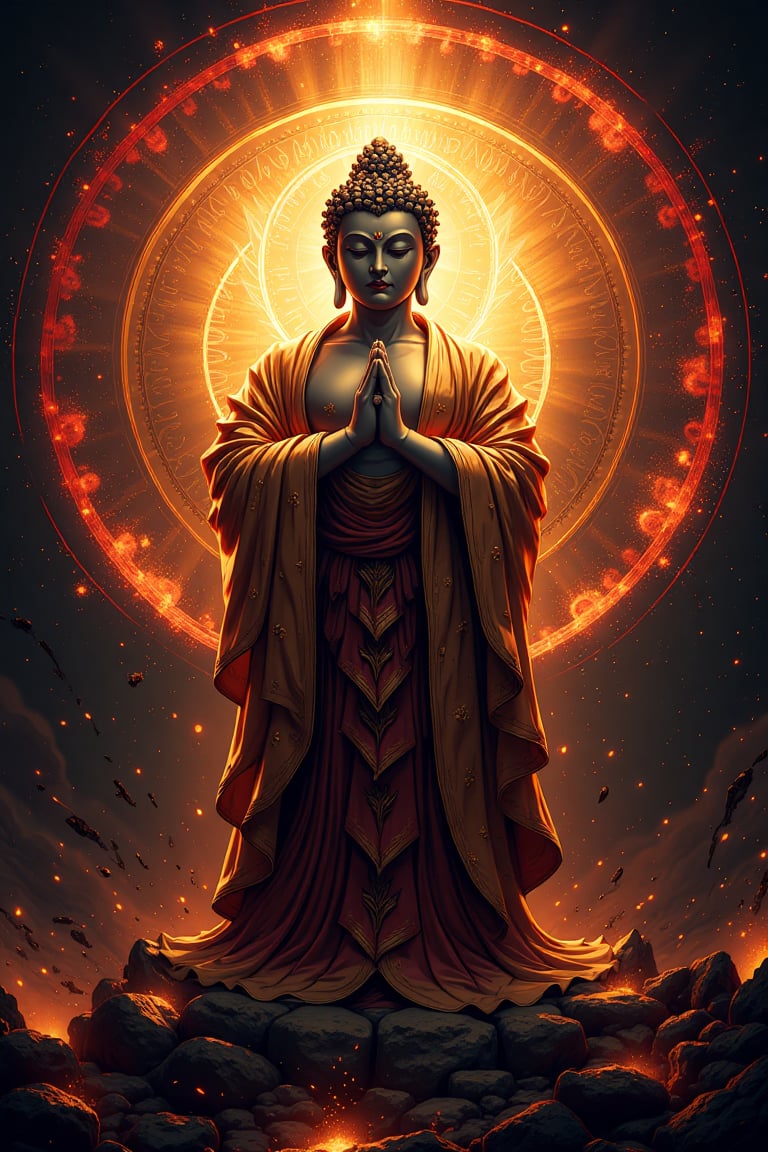 Buddha image with arms crossed | image created by TNK | Tensor.Art