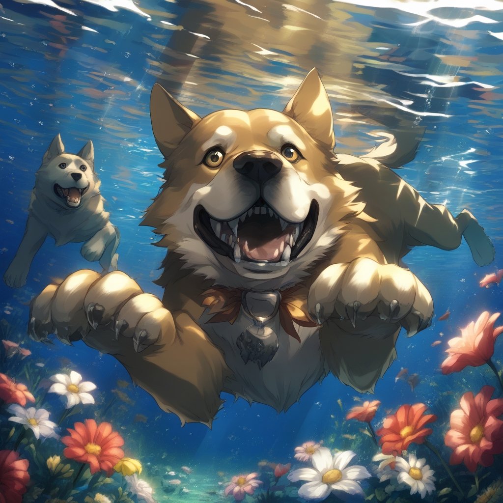 under_water, anime, canines, f | image created by GLB Toxic | Tensor.Art