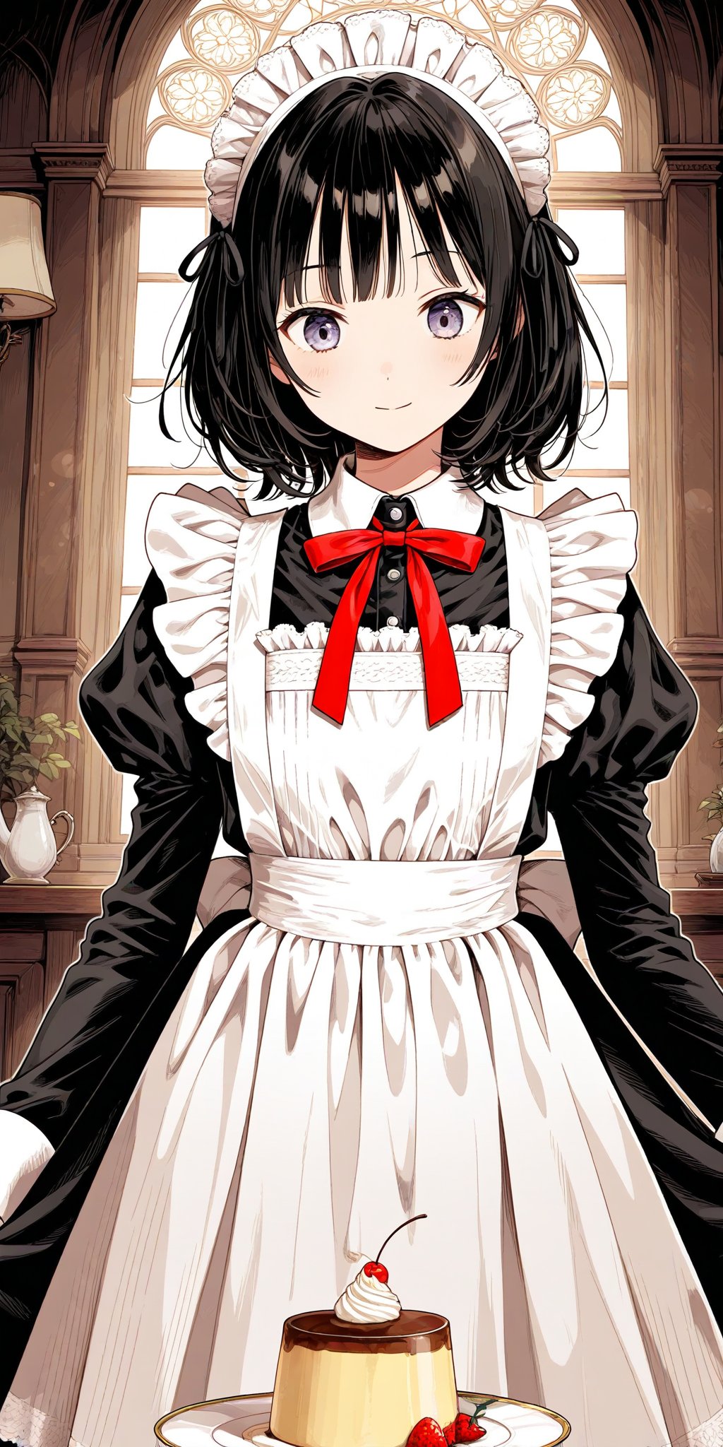 dress, bow, apron, black_dress | image created by 京野菜（kyo8sai） | Tensor.Art