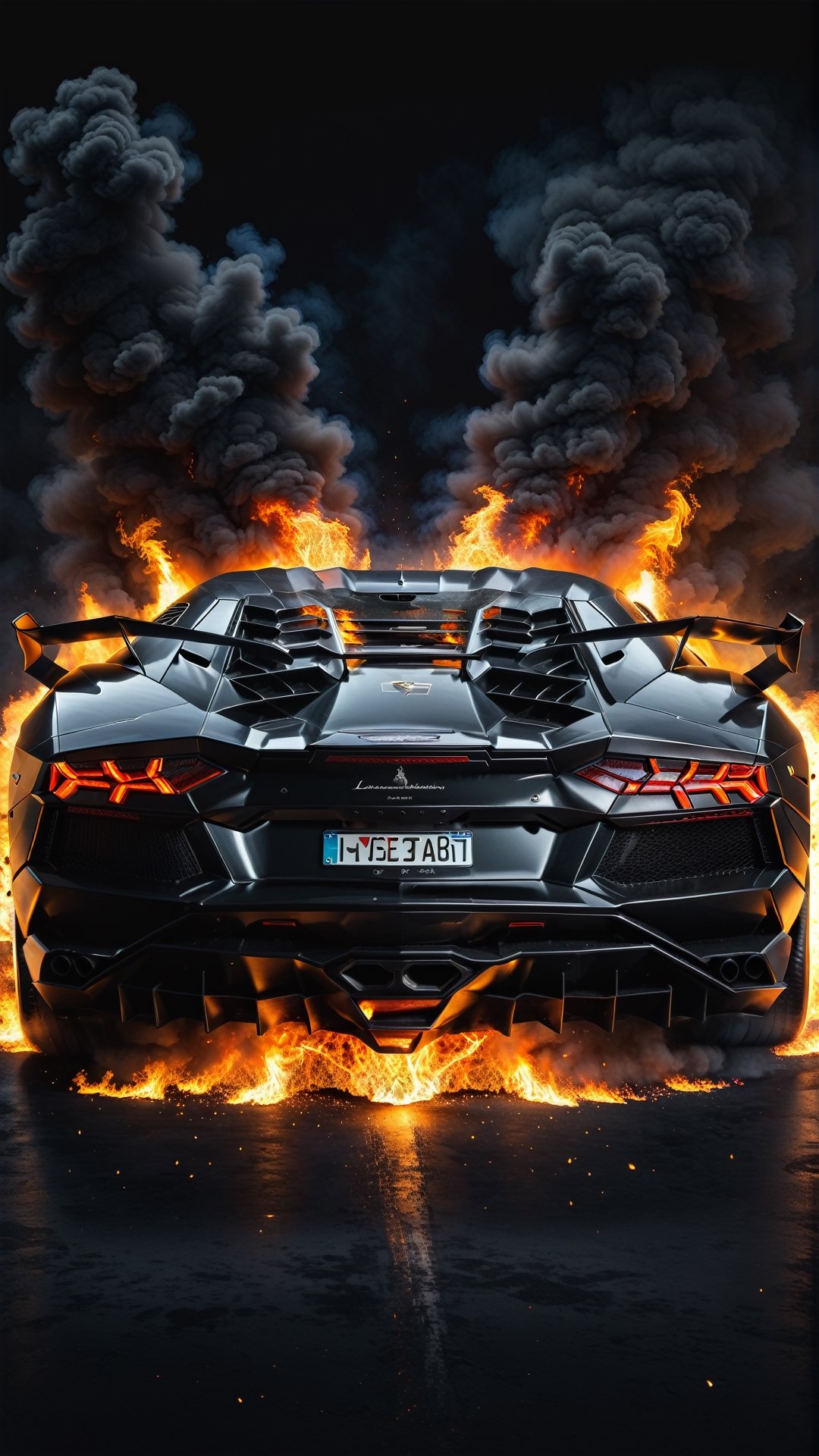 A burning black lamborghini av | image created by King2099 | Tensor.Art