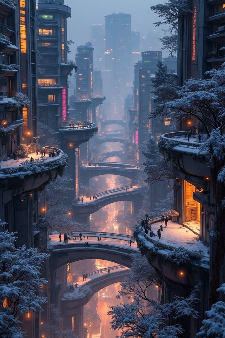 Snow day in Cyber city | image created by Ai boo | Tensor.Art