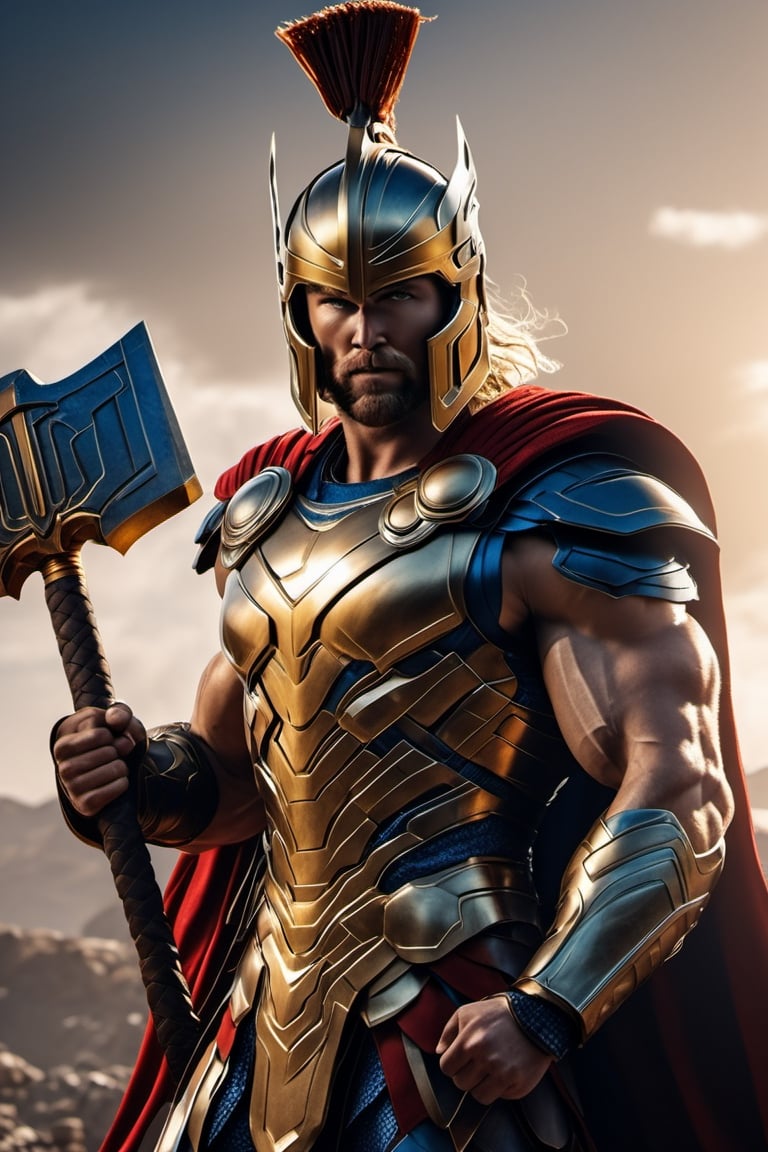 Thor full body, Spartan helmet | image created by Daghost68 | Tensor.Art