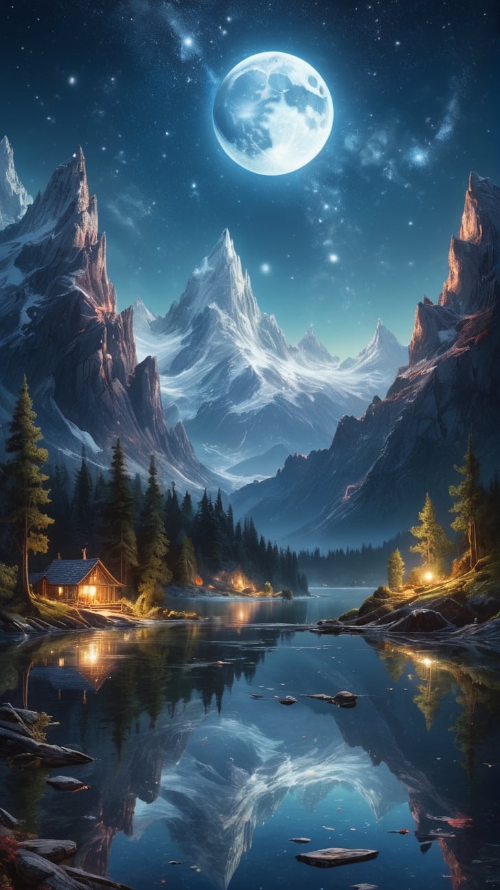 Very starry night. A giant moo | image created by Indag | Tensor.Art