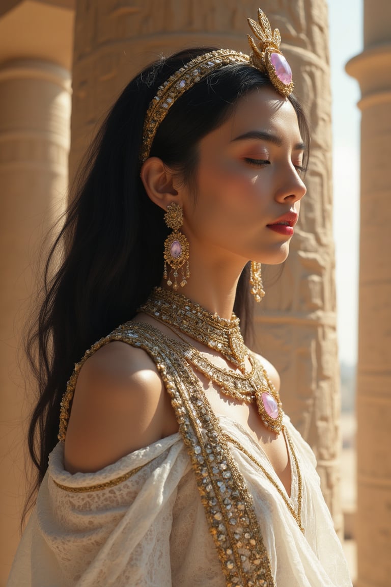 A regal Egyptian beauty stands | image created by Diable | Tensor.Art