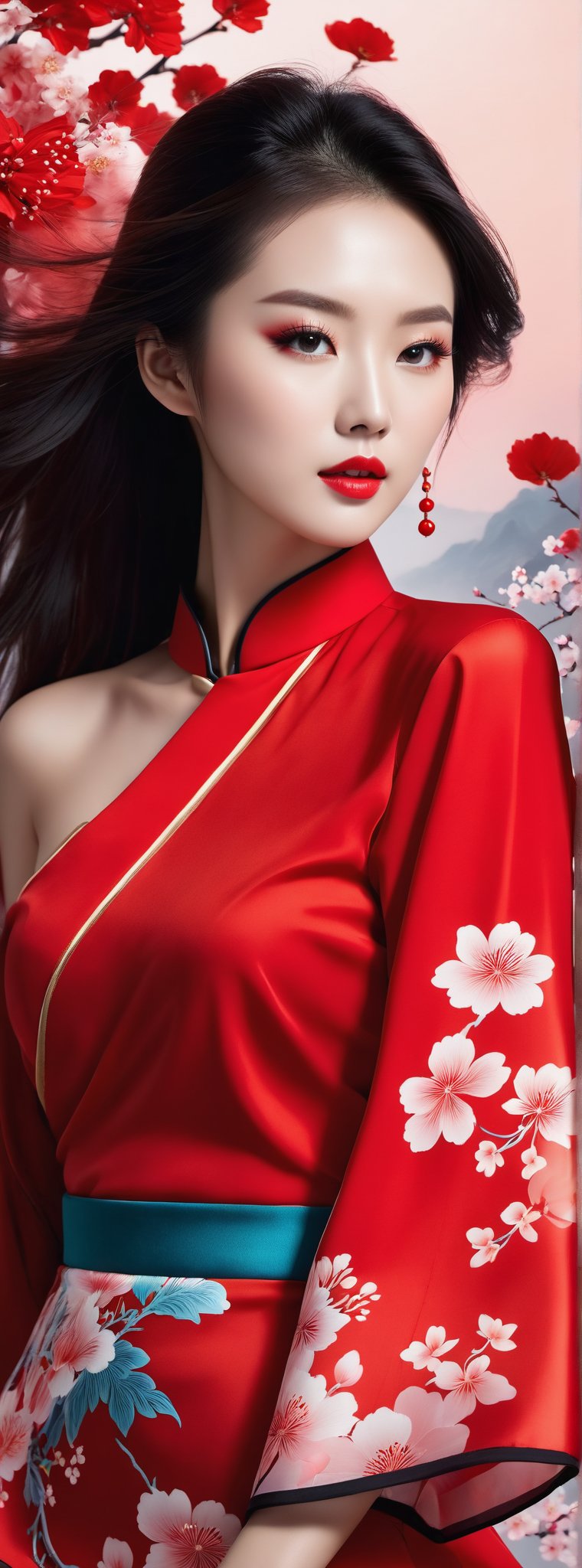 Chinese beauty, red blouse, in | image created by Lily Serenade ...