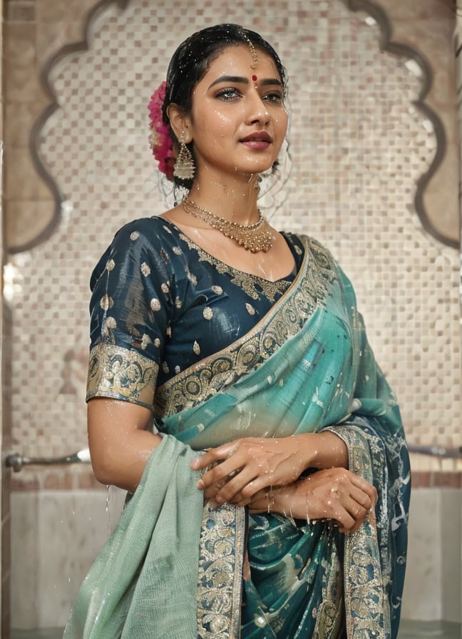 a woman in a sari with a neckl | image created by user ...