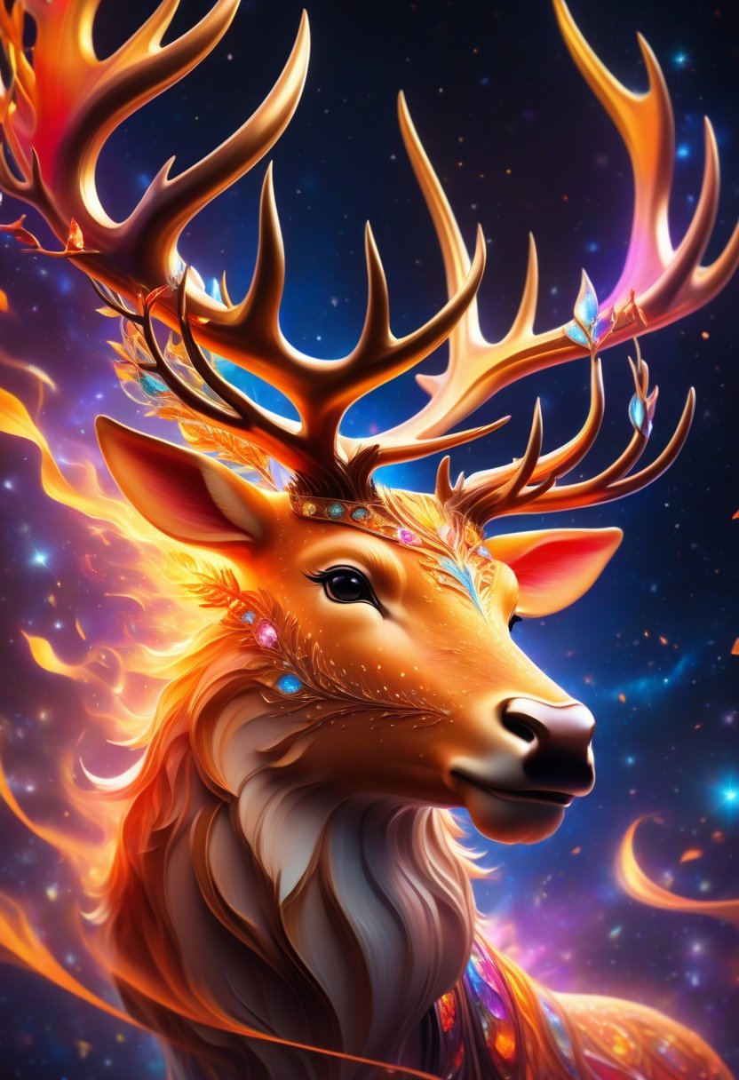 a majestic neon coloured Reind | image created by TXZN | Tensor.Art