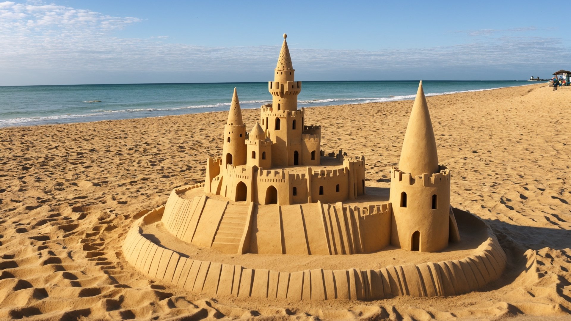 Beautiful sand castle on beach | image created by Dani | Tensor.Art