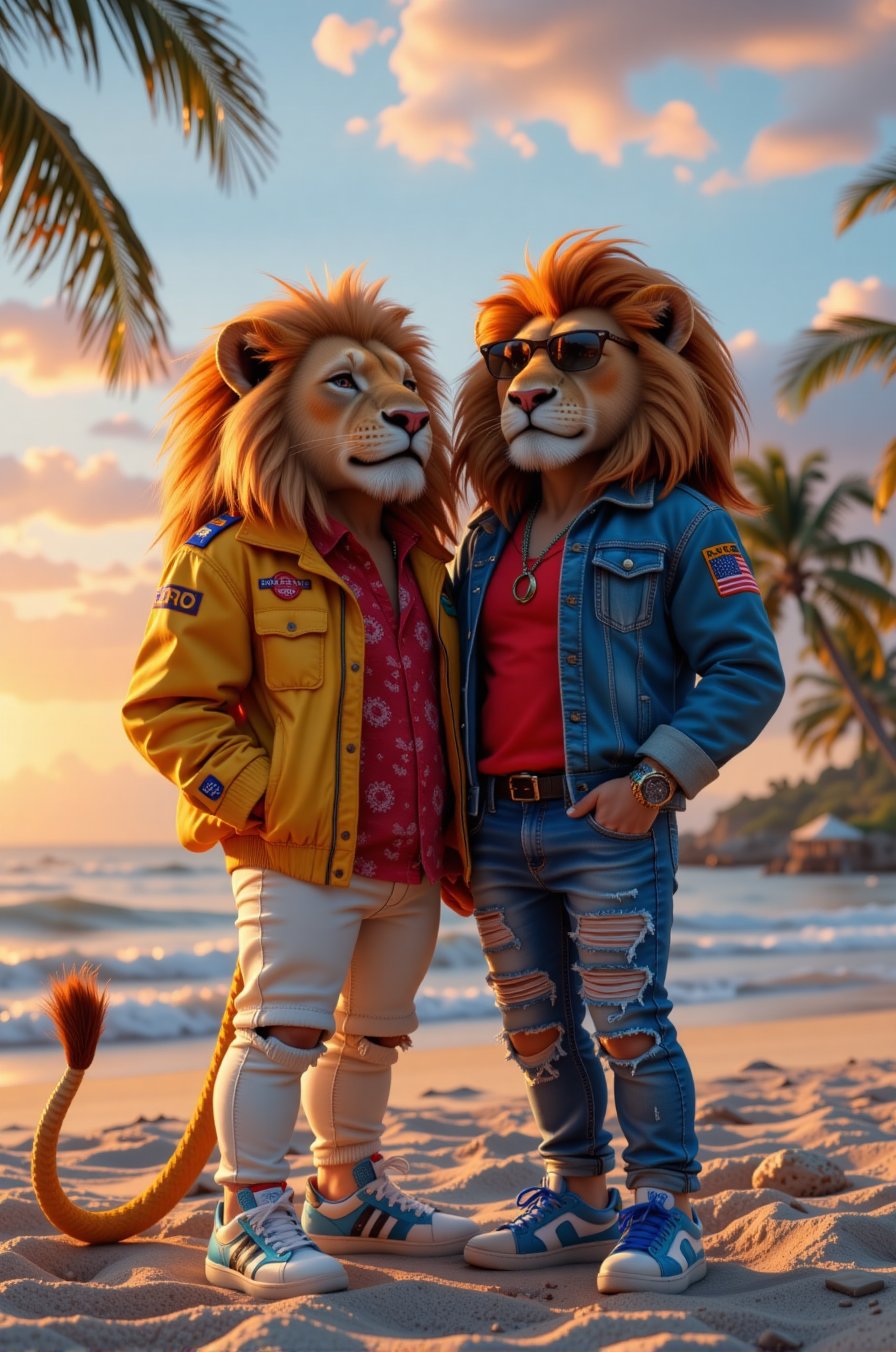 Anthropomorphic lions in love, | image created by tensifai | Tensor.Art