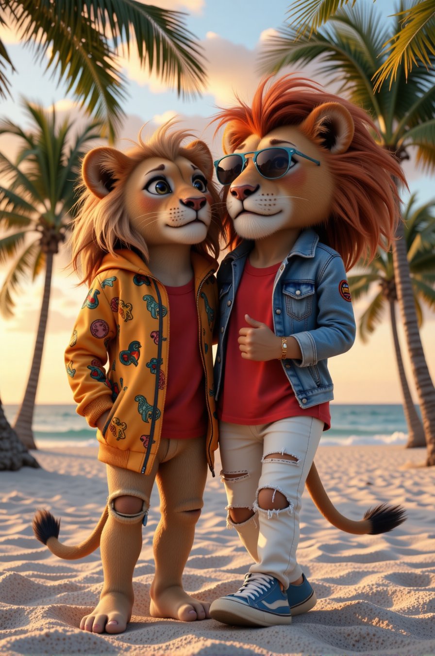Anthropomorphic lions in love, | image created by tensifai | Tensor.Art