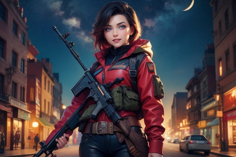 RWBY Ruby Rose in the city at | image created by Toyyg2 | Tensor.Art