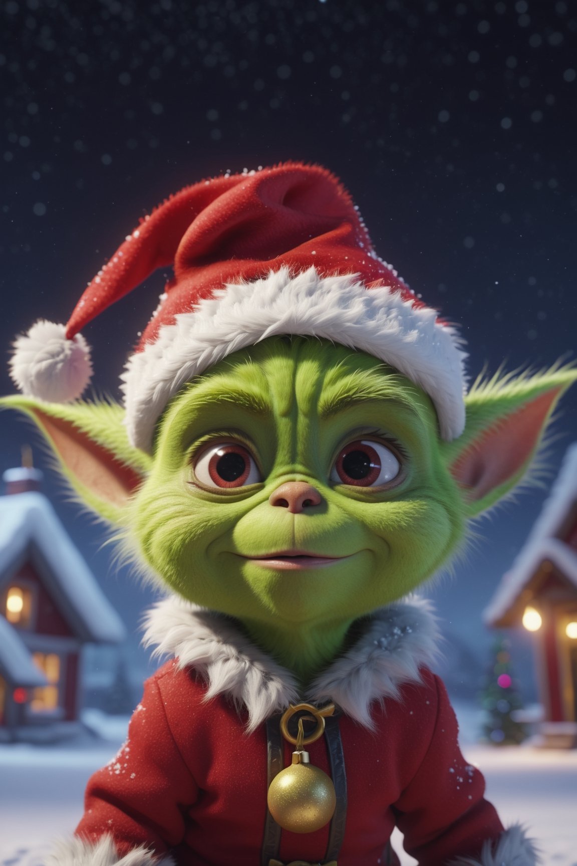 Baby Grinch happy for once... | image created by Tavitaniko | Tensor.Art