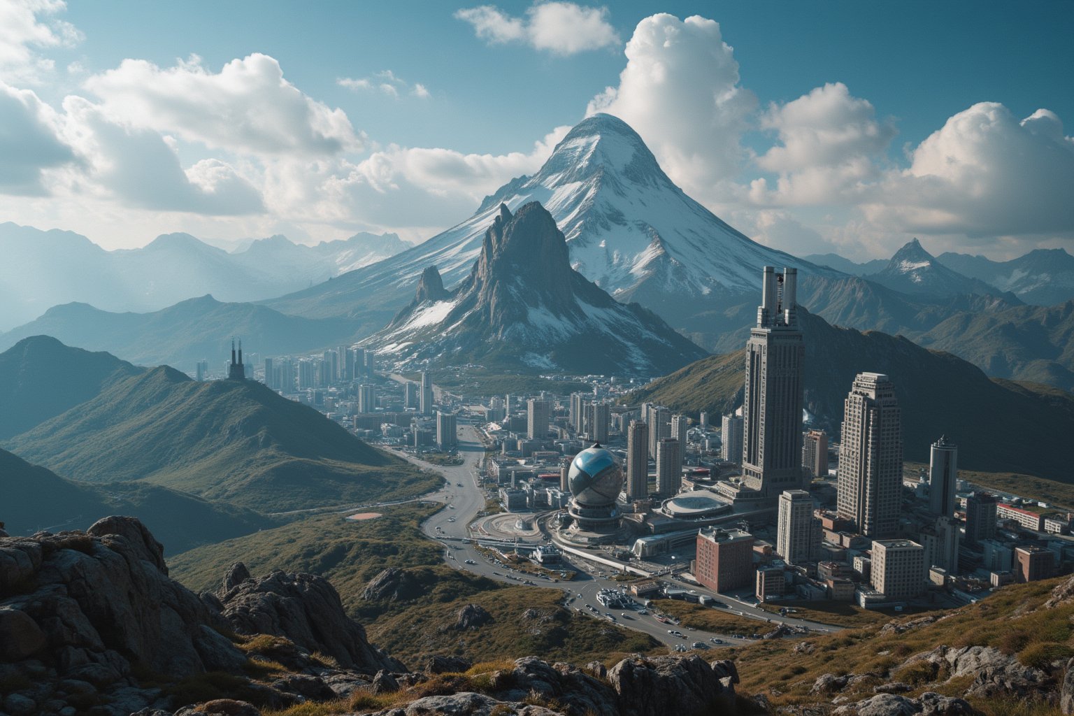 Futuristic City in the mountai | image created by Whimsical Artist ...