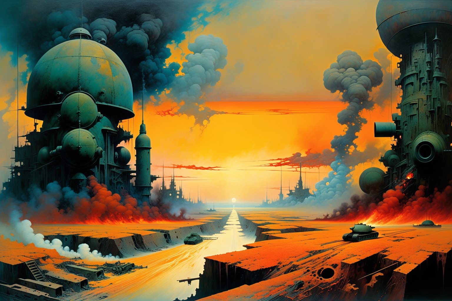 Horizon burning with explosion | image created by doorskim | Tensor.Art