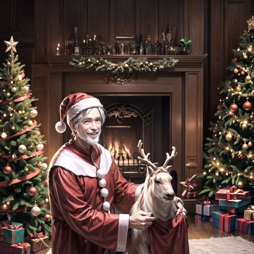 #Christmas Santa admiring rein | image created by deus | Tensor.Art