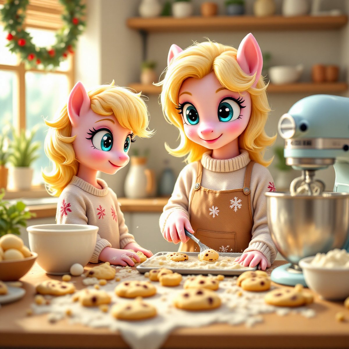 Pony Family Baking Cookies "1" | image created by LilShippo | Tensor.Art